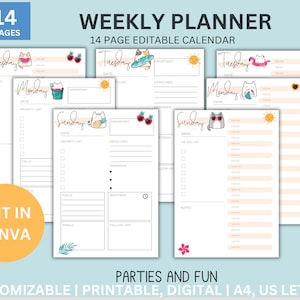 Cute Cats Editable Weekly Planner Checklist Printable Cats Weekly to Do ...