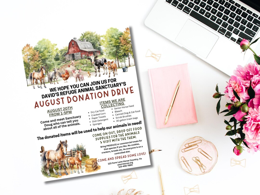 Editable Farm Animal Flyer Refuge Animal Sanctuary Flyer Animal Rescue ...