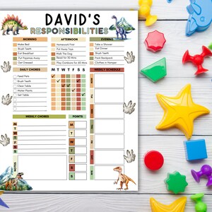 Dinosaur Editable Kids Chore Chart Responsibility Chore Chart for Kids ...