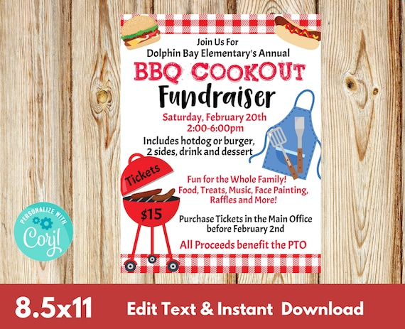Editable BBQ Grill Out Fundraiser Flyer pto pta Church Community School ...