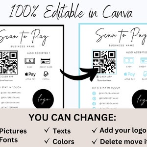 Editable Scan to Pay Card QR Code Sign Payment Template Printable ...