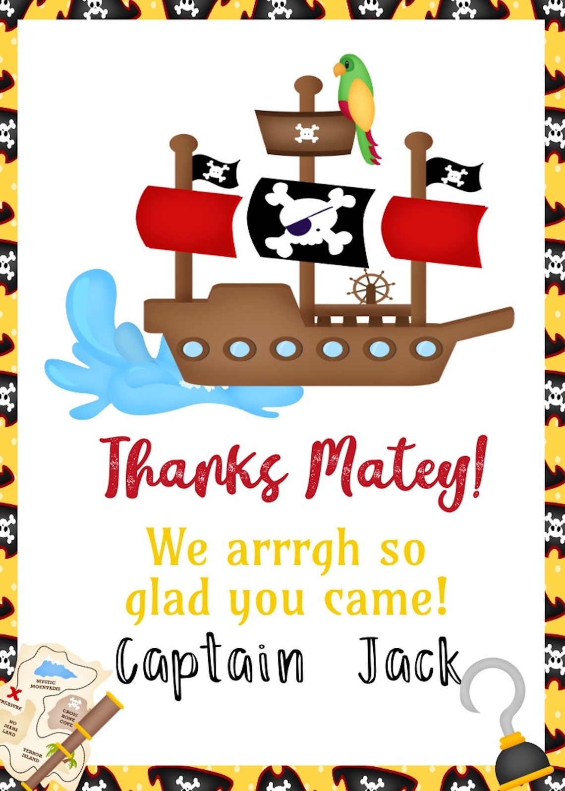 Pirate Birthday Thank You Favor Tag Pirate Thank You Tags - Etsy