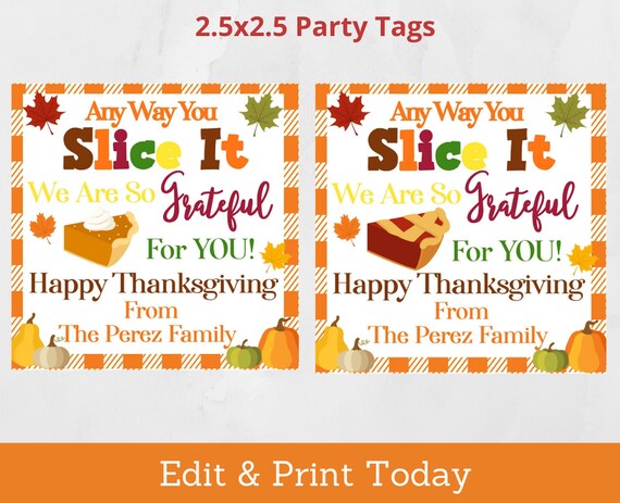 Thanksgiving Gift Tags Grateful For You Pumpkin Pie Label Fall Gift Tag ...