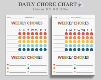 Editable Chore Chart for Kids Blue Daily Weekly Schedule Chore List ...