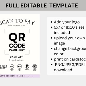 Editable Scan to Pay Card QR Code Sign Template Payment Printable ...