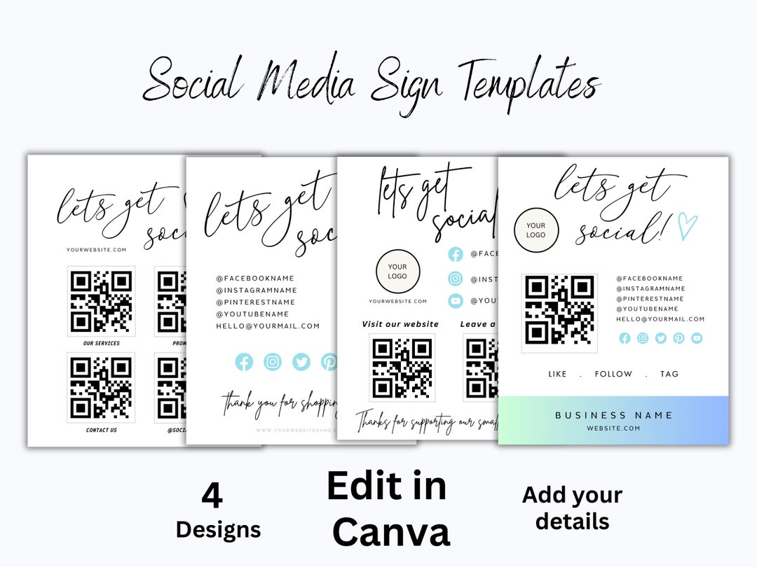 Social Media Sign Template QR Code Sign Editable Small Business Sign ...