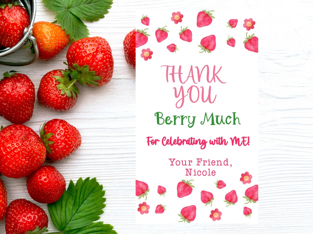 Editable Strawberry Party Favor Tag Berry Theme Birthday Thank You Card ...