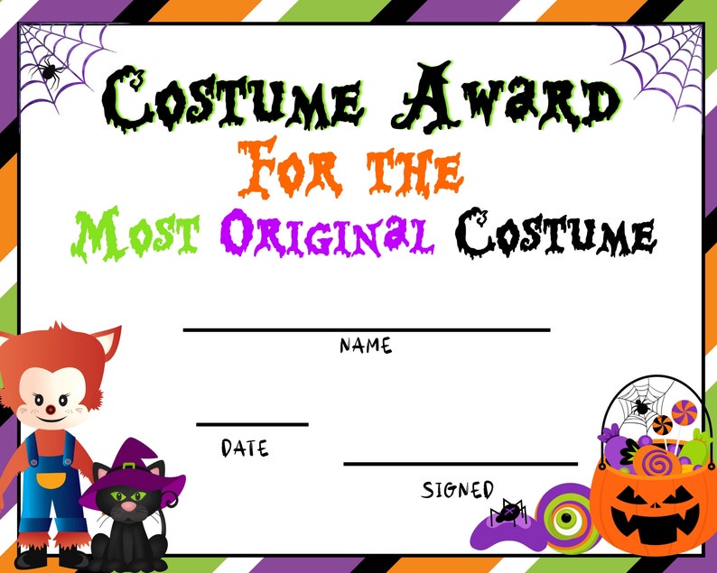 Costume Awards Halloween Printable Certificates Instant - Etsy