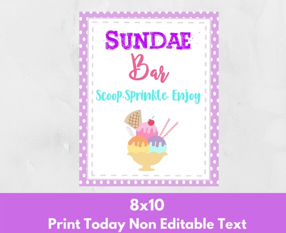 Ice Cream Sundae Bar Sign Ice Cream Party Sign Ice Cream Sign Printable ...