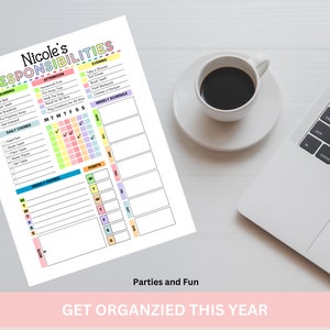 Editable Responsibility Chore Chart for Kids Daily Weekly Schedule ...