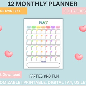 Pastel Colors Monthly Planner Printable Girl Monthly Planner Kids ...