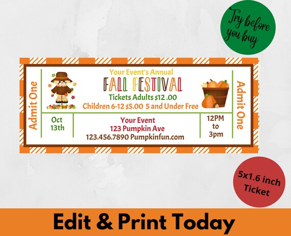 EDITABLE Fall Festival Event Ticket Harvest Event Thanksgiving ...