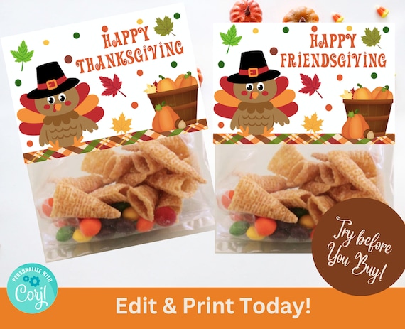 Thanksgiving Treat Bags Treat Topper Turkey Gift Tags Thanksgiving ...