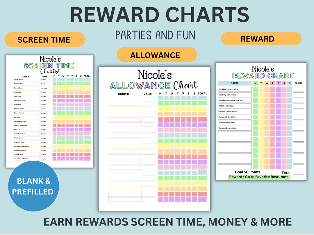 Editable Allowance Tracker Kids Earn Money Chart Screen Time Chart ...