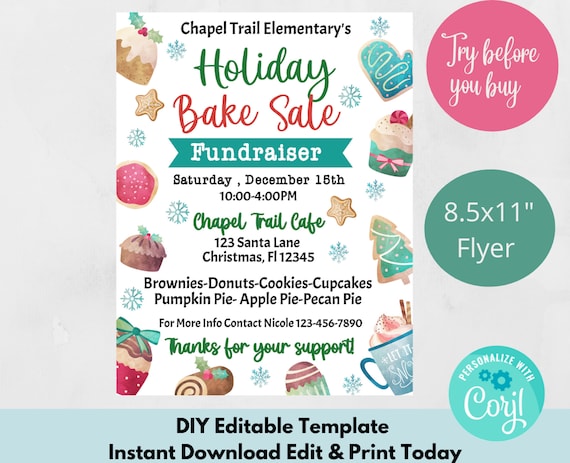 EDITABLE Holiday Bake Sale Flyer, Printable PTA PTO, School Family ...