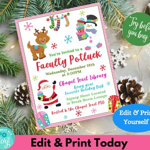 Festive Holly Holiday Potluck Sign-up Sheet, Potluck Invite, Company ...