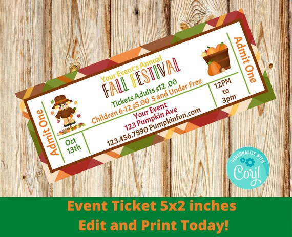 EDITABLE Fall Festival Event Ticket Harvest Event Thanksgiving ...