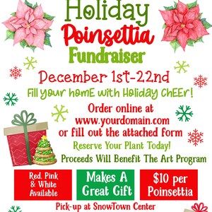 Poinsettia Fundraiser Flyer, Christmas School Church Pto Pta, Editable ...