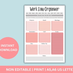 Work Day Planner Page Printable Work Day Organizer Template Printable ...