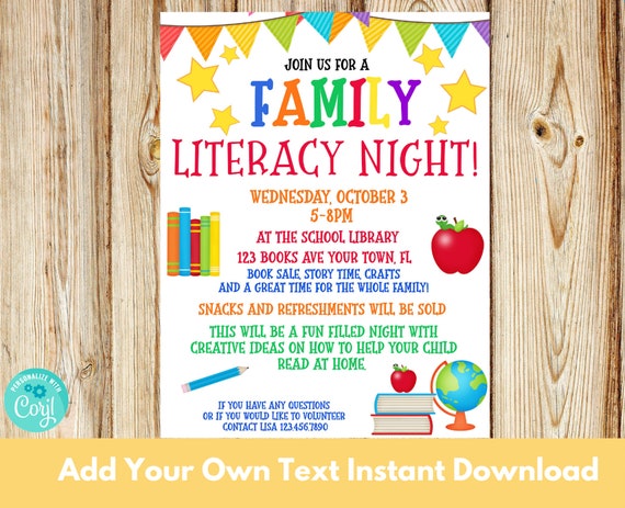 EDITABLE Family Literacy Night Flyer Printable PTA Flyer PTO Flyer ...