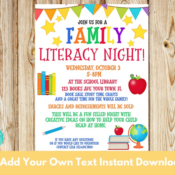 Family Reading Night Flyer - Etsy