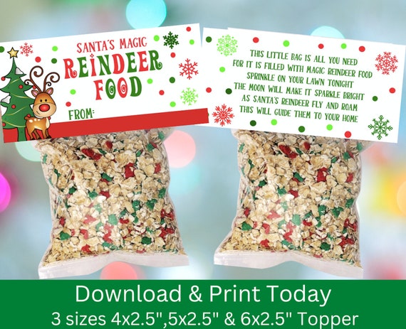 REINDEER FOOD Bag Topper Christmas Favors Printable Bag Toppers Treat ...