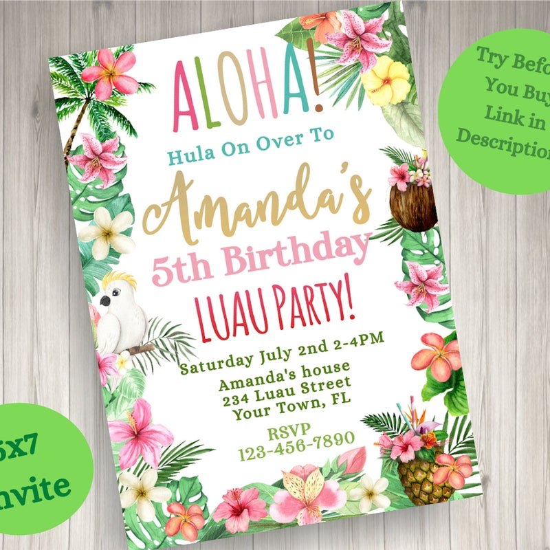 Luau Party Invitations - Etsy