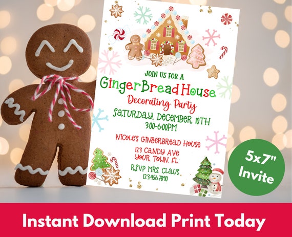 Editable Gingerbread House Decorating Party Invitation Kids Holiday ...
