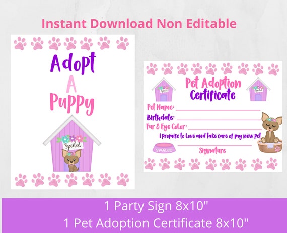 Puppy Adoption Certificate Puppy Party Party Puppy Party Adopt a Puppy ...