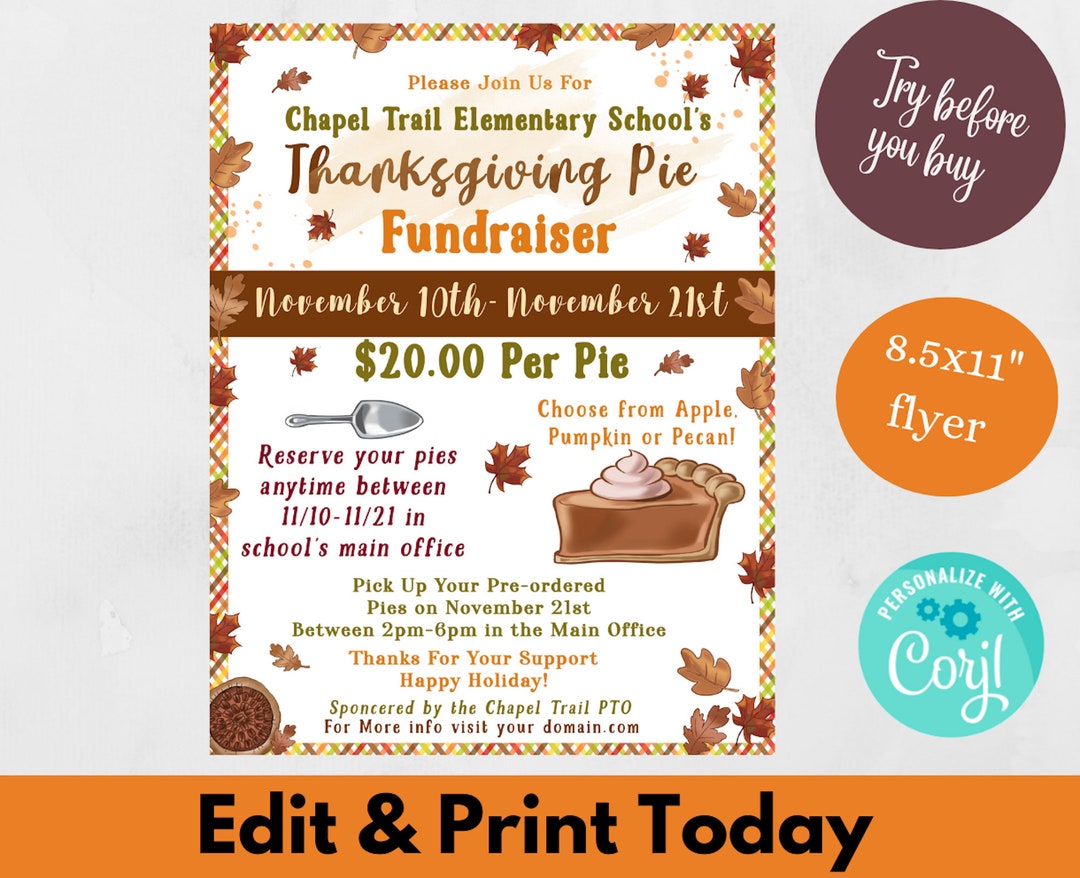 Thanksgiving Pie Fundraiser Flyer Thanksgiving Pie Flyer School Event ...