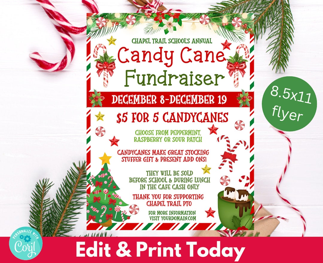 Christmas Candy Cane Fundraiser Flyer Printable PTO PTA School ...