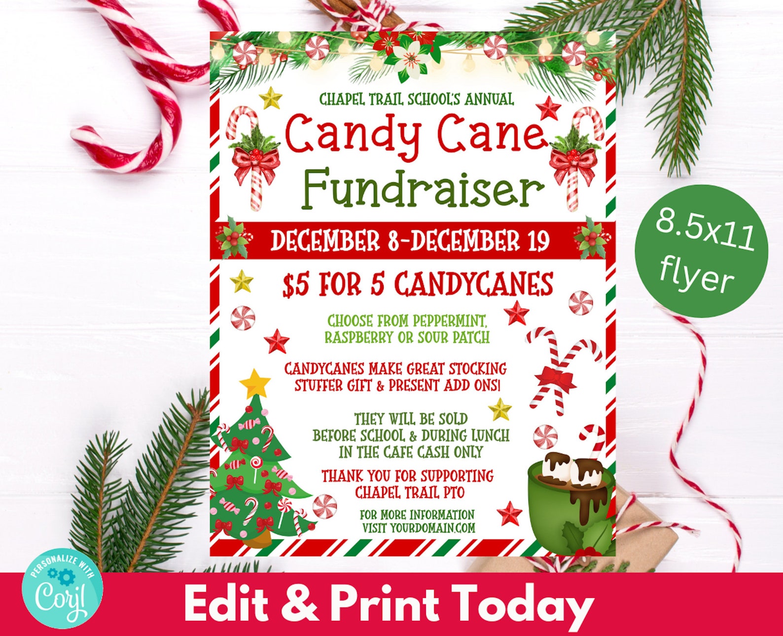 Christmas Candy Cane Fundraiser Flyer Printable PTO PTA School - Etsy