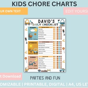 Construction Chore Chart Chore Chart Printable Kids Daily Weekly ...