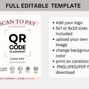 Editable Scan to Pay Card QR Code Sign Template Payment Printable ...