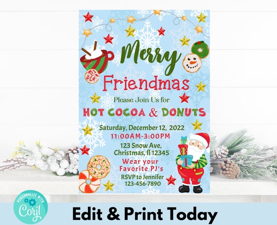 Merry Friendsmas Invitation Adult Christmas Holiday Hot Cocoa Donuts Merry Friendsmas Invitation Adult Christmas Holiday Hot Cocoa Donuts