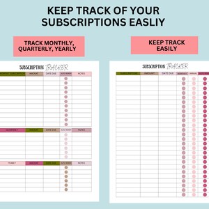 Editable Subscription Tracker Printable Subscription Log Expense ...