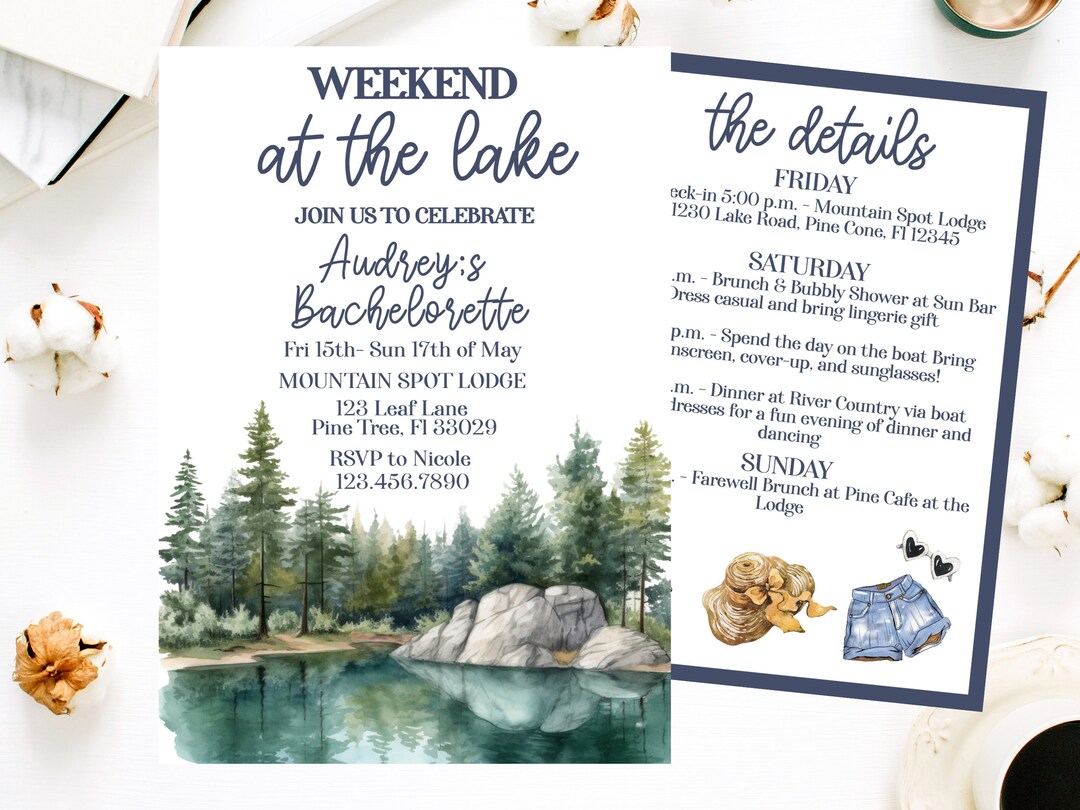 Lake Bachelorette Party Invitation Lake House Invitation Itinerary Lake ...