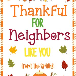 Thanksgiving Neighbor Appreciation Printable Tag Fall Neighbor Tag ...