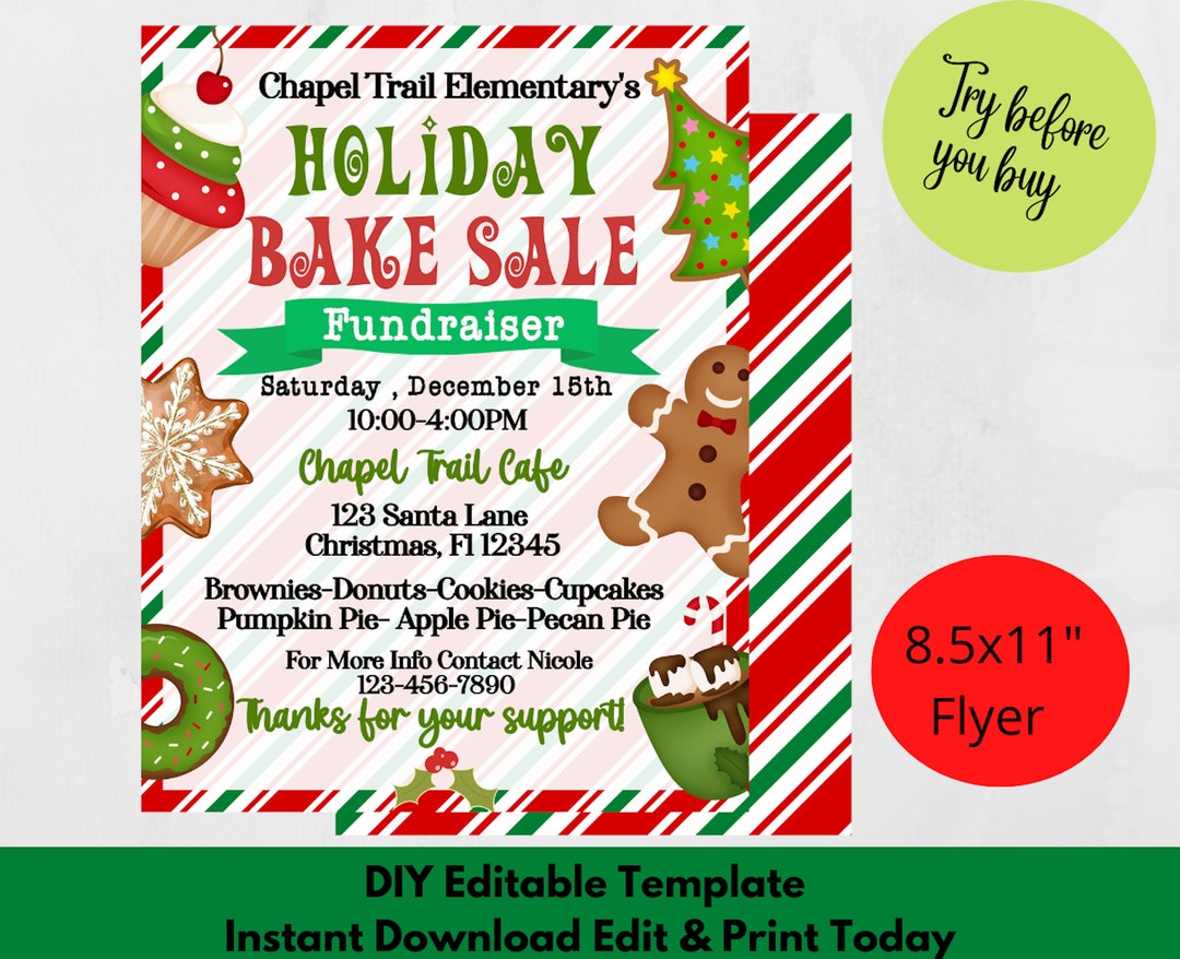 EDITABLE Christmas Bake Sale Flyer School Bake Sale Flyer - Etsy