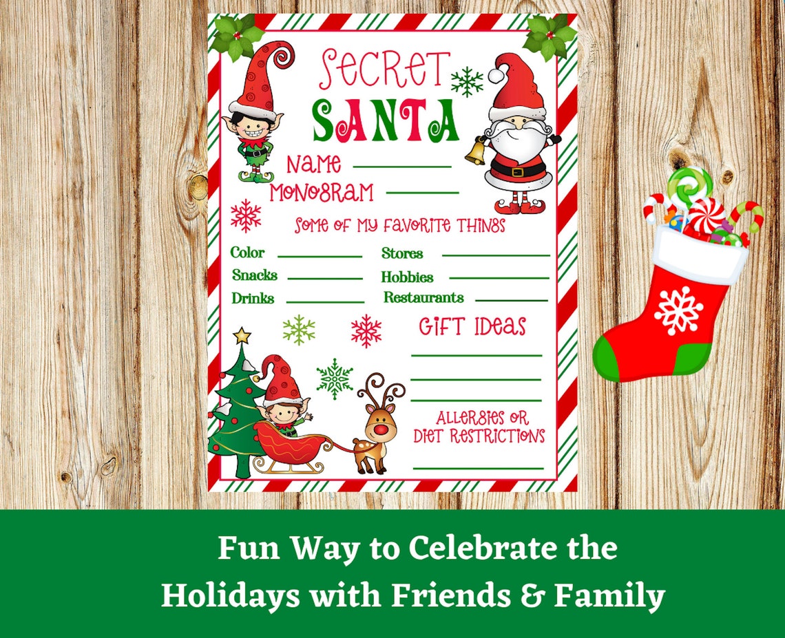 Secret Santa Gift Exchange Questionnaire Survey Holiday Gift | Etsy