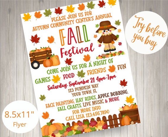 EDITABLE Fall Festival Fall Harvest Flyer Fall Poster Printable Autumn ...