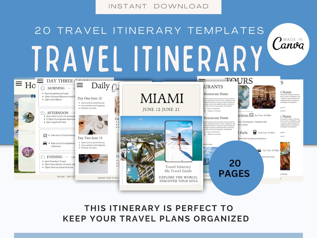 Editable Miami Travel Itinerary Template Miami Trip Printable Planner ...