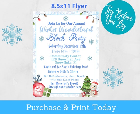 EDITABLE Neighborhood Holiday Block Party Winter Invitation ...