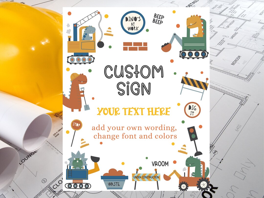 Editable Dinosaur Construction Table Sign Custom Sign Dinosaur Party ...