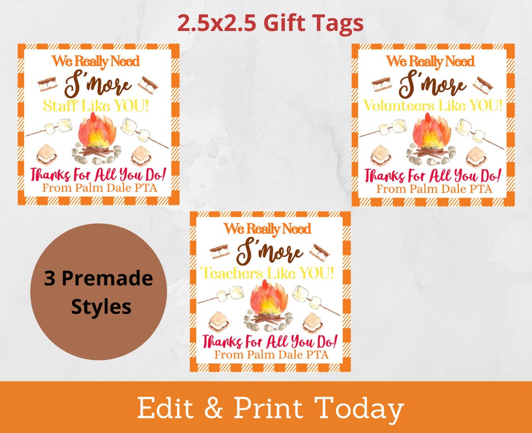 S'more Gift Tag Store Gift Tag Teacher Gift Tag We Need Smore Staff ...