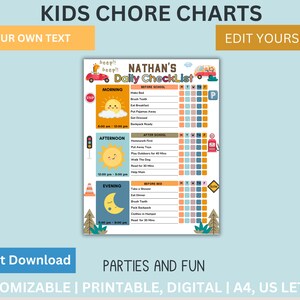 Boy Chore Chart Chore Chart Animal Printable Kids Daily Weekly Schedule ...