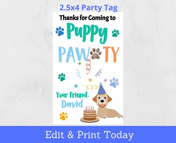 Dog Birthday Favor Tags Editable Puppy Party Gift Party Favor Tag Dog ...