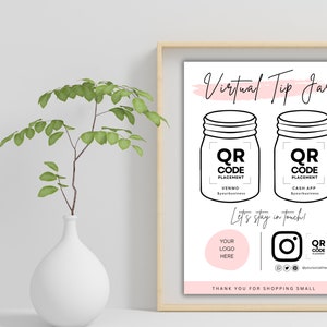 Printable Virtual Tip Jar QR Code Sign Template Venmo Payment Sign ...