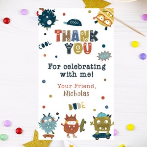 Editable Monster Party Favor Tag Monster Theme Birthday Thank You Card ...