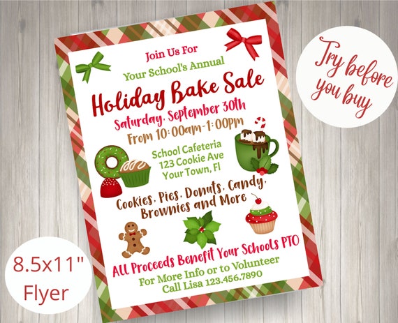 Editable Holiday Bake Sale Flyer PTO Event PTA Event Fundraiser Holiday ...